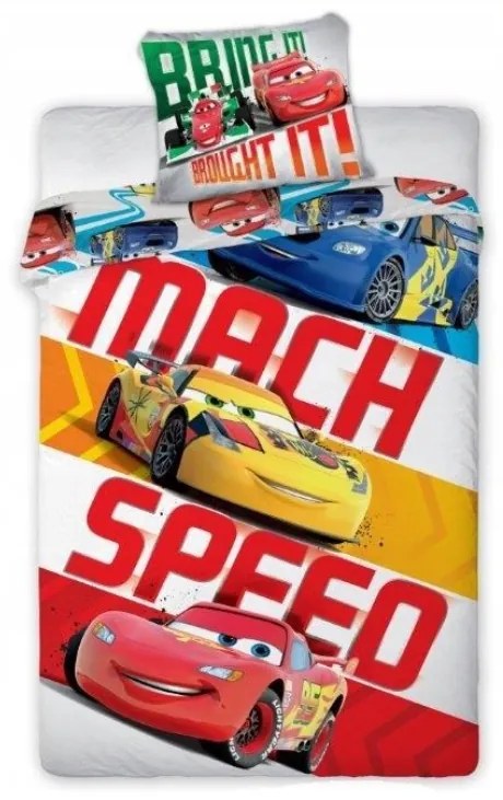 Dětské bavlněné licenční povlečení Cars Mcqueen 140x200cm/70x80cm bílé