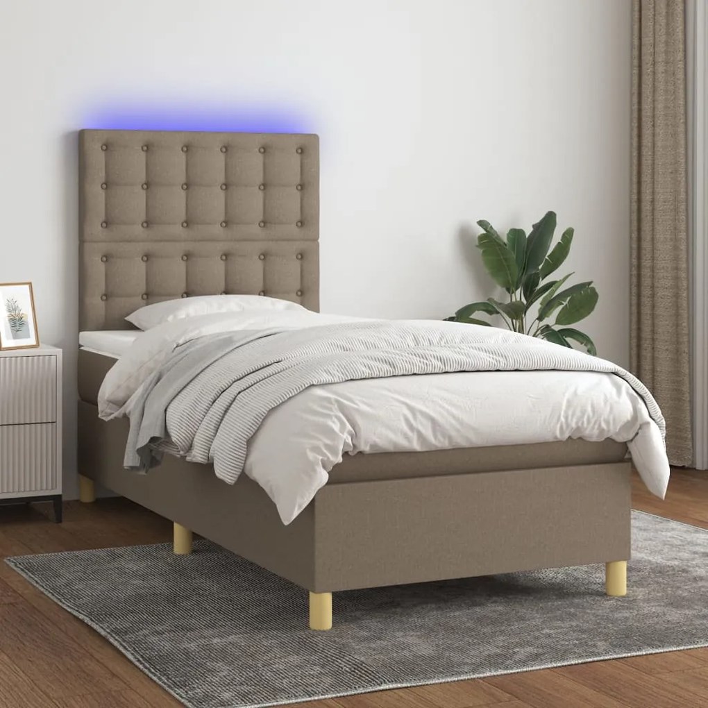Box spring postel s matrací a LED taupe 100x200 cm textil