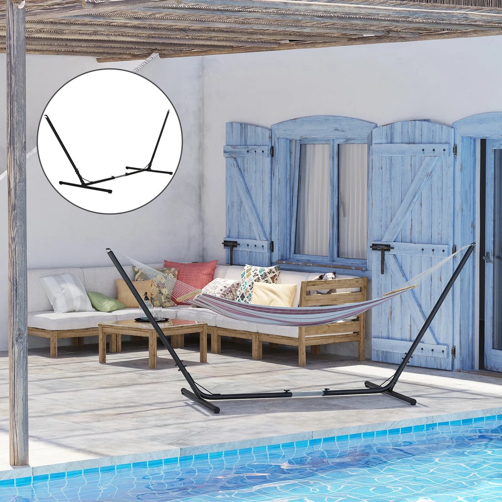 Outsunny rám houpací sítě nastavitelný stojan na houpací síť pro zahradu a pláž kov do 120 kg 308-380x108x120cm | Aosom.de