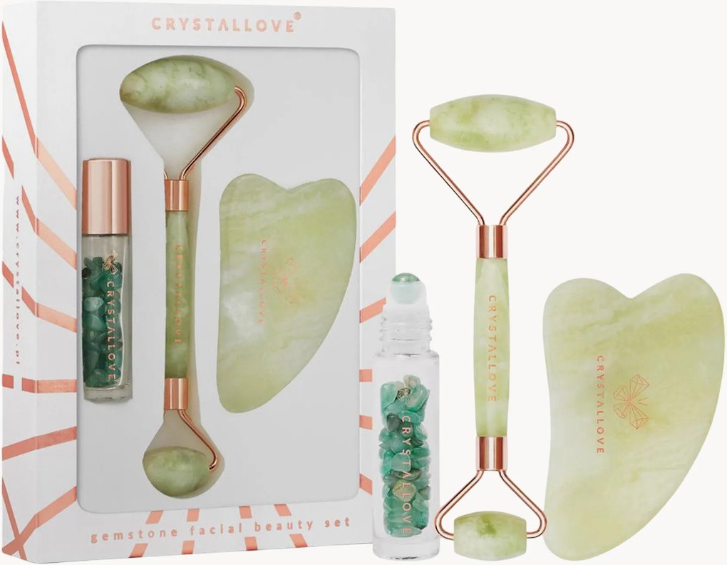 Sada jadeitového válečku a Gua Sha Crystallove, 3 díly