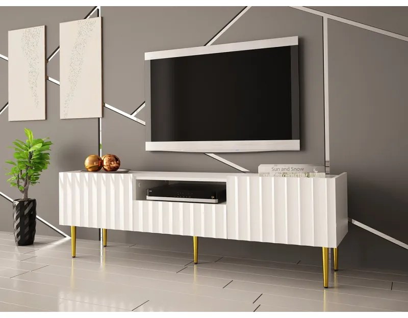 Skříňka pro TV 160 Brimono, Barva dřeva: bílá/bílý lesk