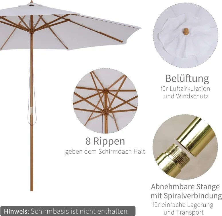Slunečník Ø 300 cm, jedlové dřevo/bambus/polyester, UV a voděodolný, krémově bílý 01-0244