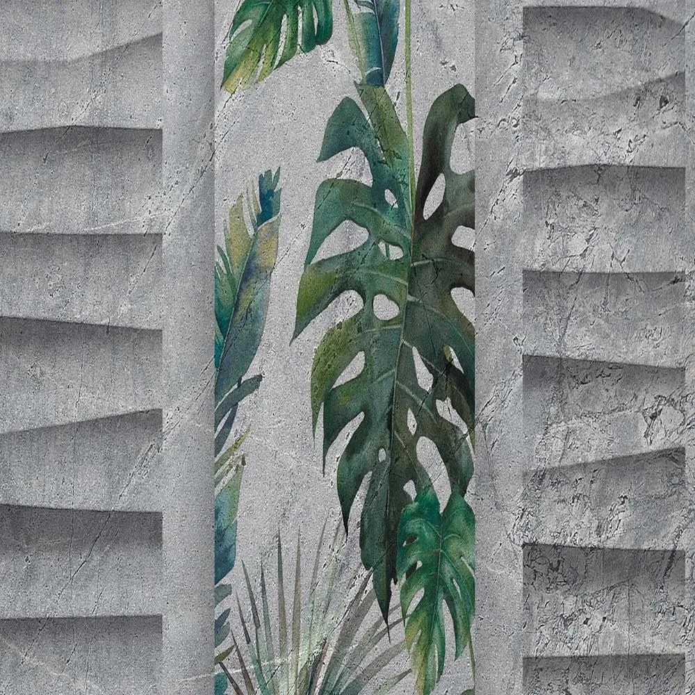 Ozdobný paraván Monstera Listy Příroda - 110x170 cm, třídílný, korkový paraván