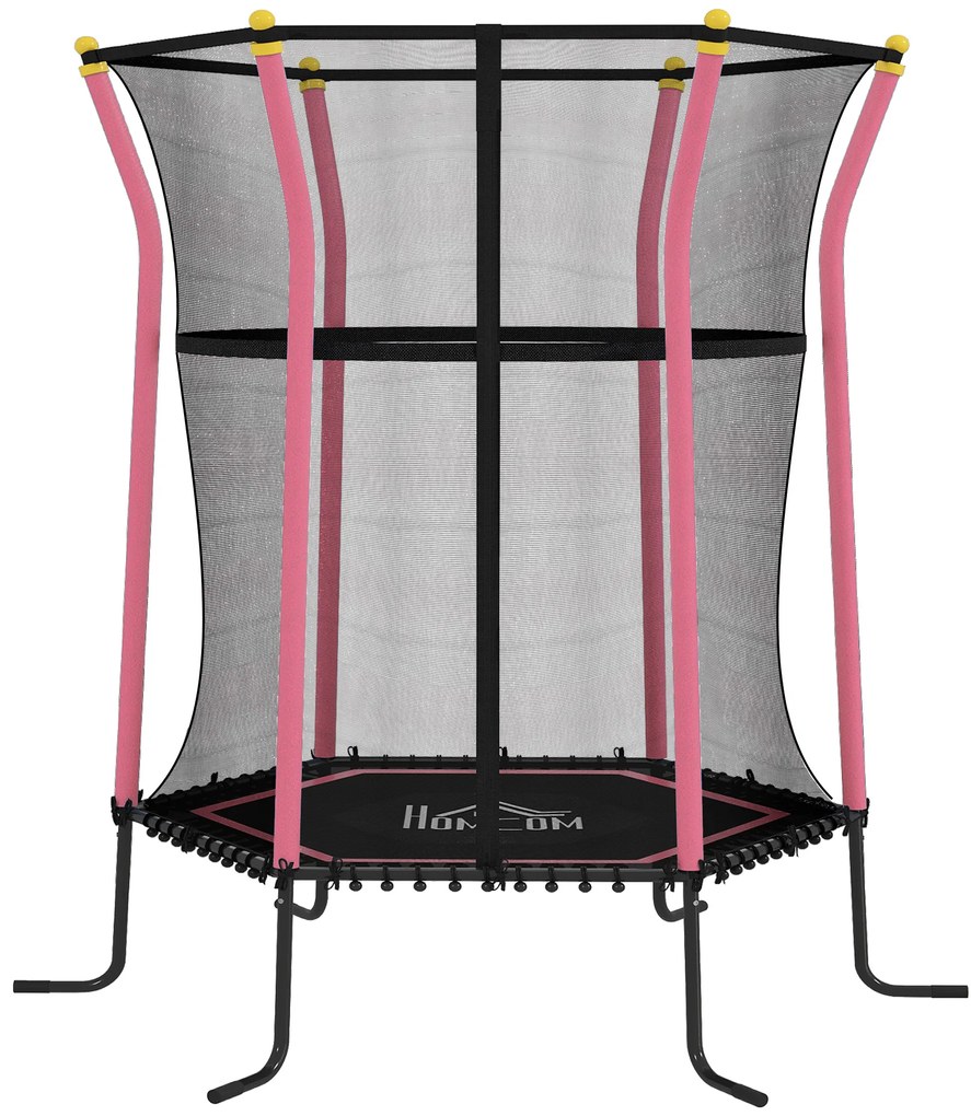 HOMCOM dětská trampolína Ø163,5 cm, trampolína s ochrannou sítí, kryt hran, zahradní trampolína pro děti 3-10 let, max. zatížení 50 kg, růžová barva