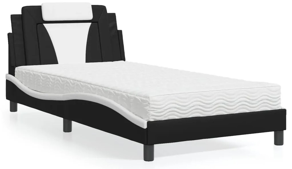 Postel Viana s matrací černá a bílá 100 x 200 cm umělá kůže 3208780