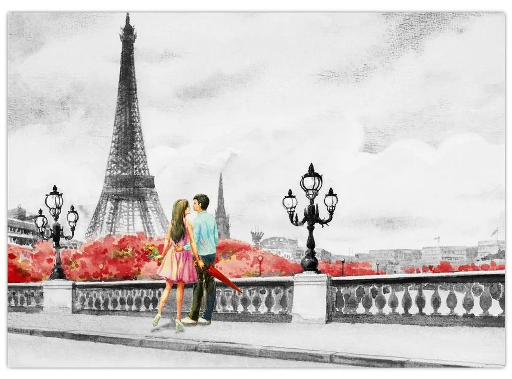Skleněný obraz - Milenci v Paříži (70x50 cm)