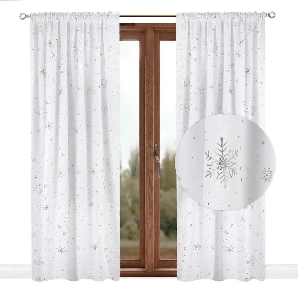 Vánoční dekorační závěs s řasící páskou XMAS TIME bílá stříbrné vločky 145x250 cm (cena za 1 kus) MyBestHome