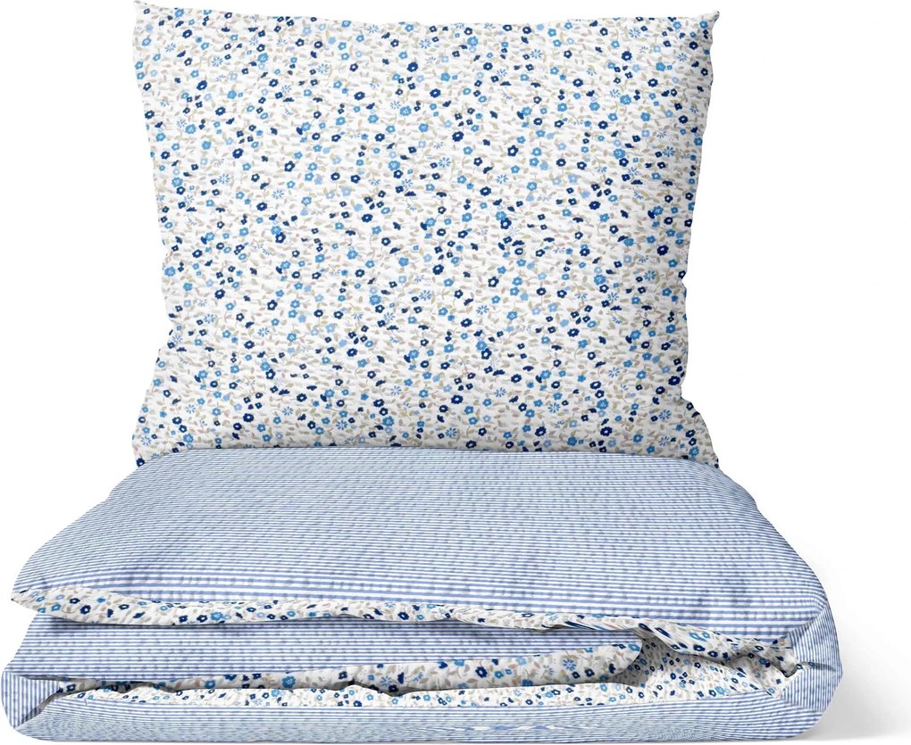 Krepové prodloužené povlečení Borghese modré s pruhem - nové Velikost: 140 x 220 + 70 x 90