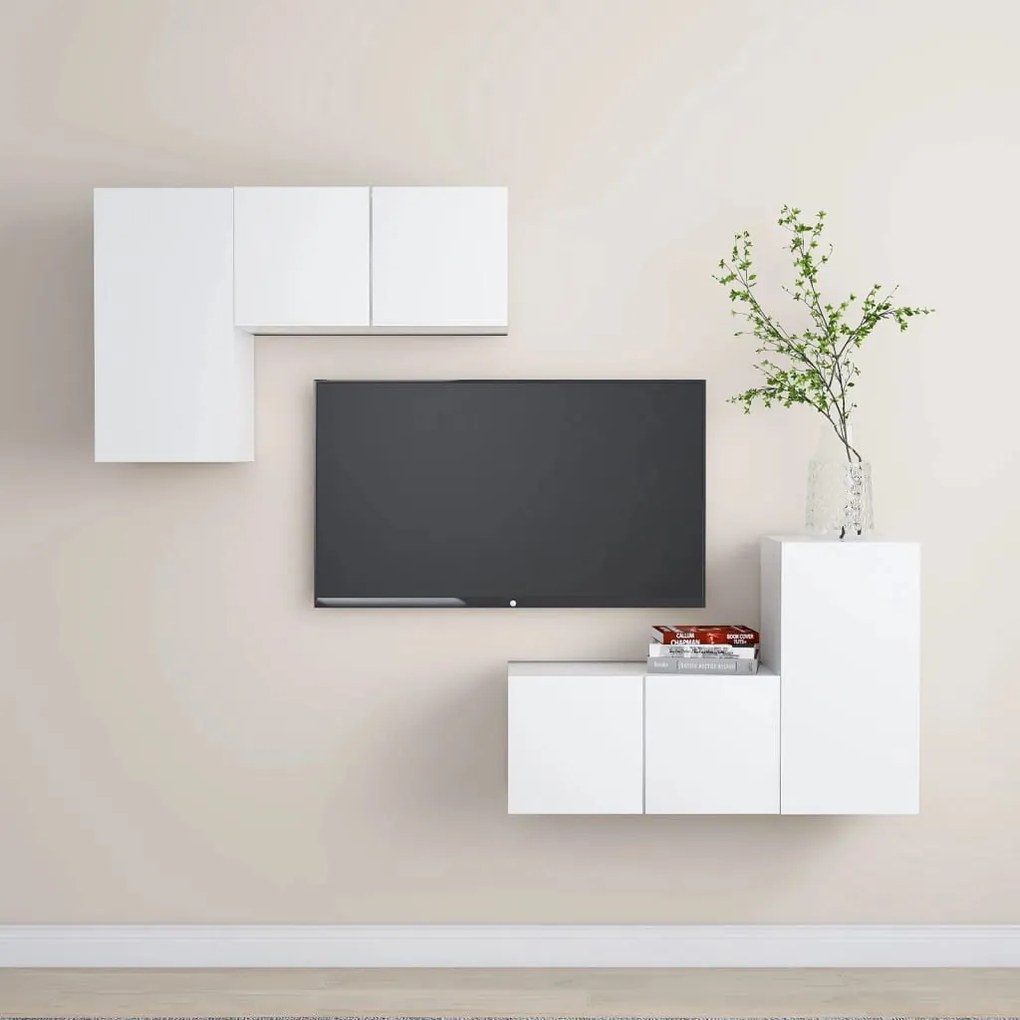4dílný set TV skříněk bílý kompozitní dřevo 3078688