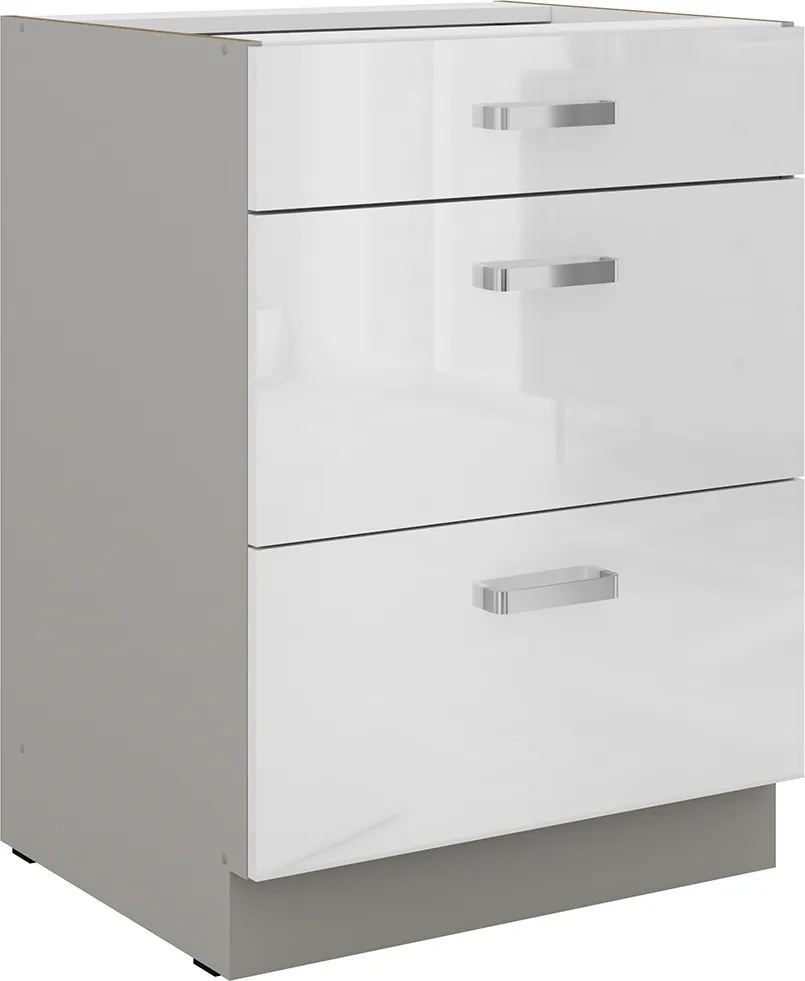 BIANCA sb | dolní skříňka 60 D 3S zásuvková | 60 cm | PREMIUM BOX | světle šedá/bílá lesk