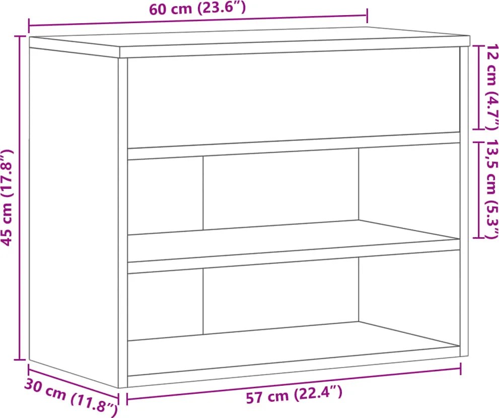 vidaXL Lavice s botníkem 60 x 30 x 45 cm dřevotříska [808741] Barva: Betonová šedá