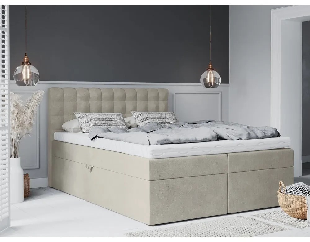 Béžová boxspring postel s úložným prostorem 160x200 cm Jade – Mazzini Beds