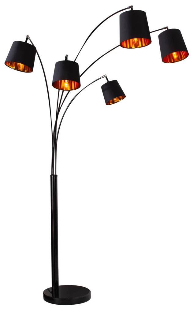 Černo - zlatá kovová stojací lampa Levero, 202 cm