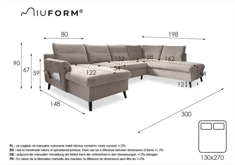 Tmavě modrá rozkládací pohovka do "U" Miuform Stylish Stan, pravý roh