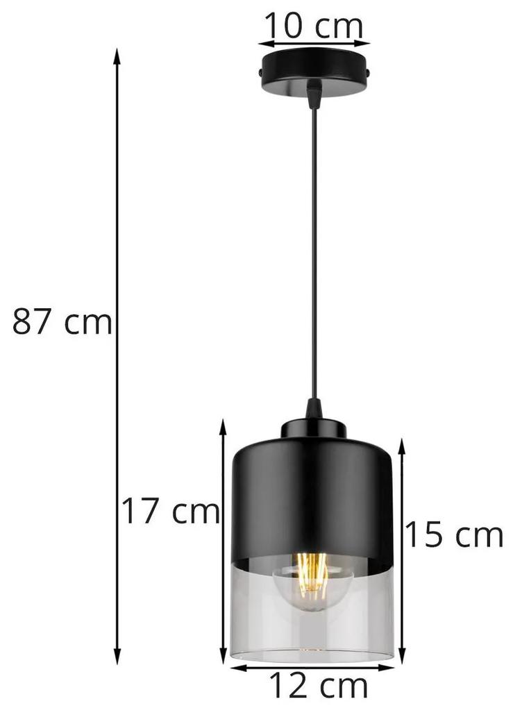 Závěsné svítidlo ROMA, 1x černé/transparentní skleněné stínítko