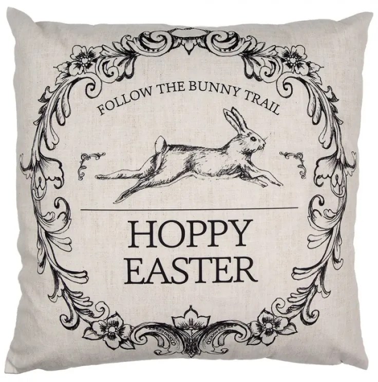 Béžový povlak na polštář se zajíčkem a nápisem Hoopy Easter – 45x45 cm