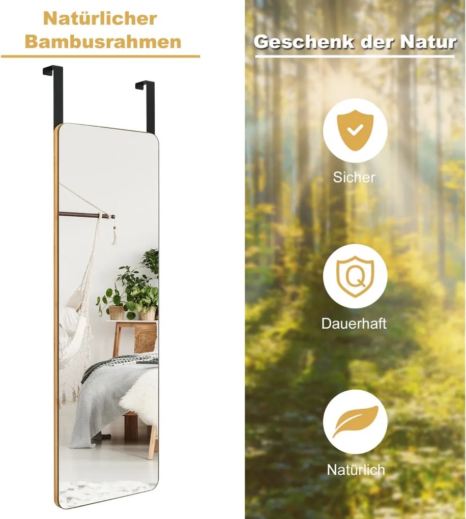 Costway Nástěnné zrcadlové vnější zrcadlo s 2 háčky a závěsné zrcadlo