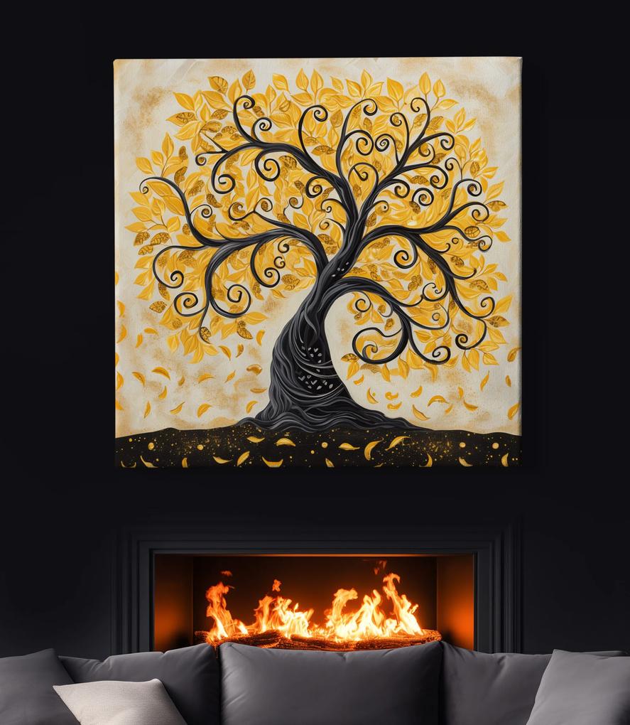 Obraz na plátně - Strom života Zlatavé lístky FeelHappy.cz Velikost obrazu: 100 x 100 cm