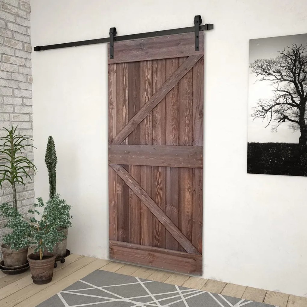 vidaXL Posuvné dveře s kováním 80 x 210 cm masivní borovice [3057492] Barva: Hnědá