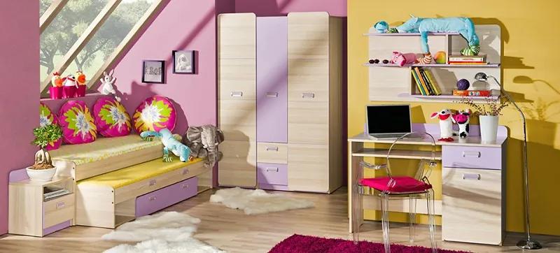 Dětská postel Lora L13 Výběr postele: s matrací, Vyberte dekor: jasan coimbra - fialova