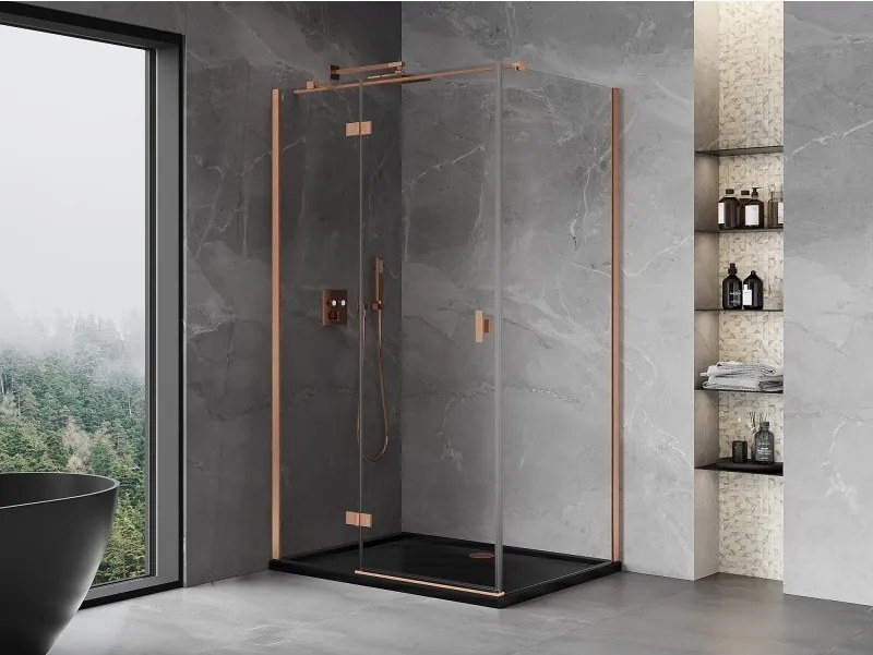 Mexen Mist HT, sprchový kout s výklopnými dveřmi levý 120 x 70 cm, čiré sklo, měděná matná, 8A5T-120-070-65-00-L