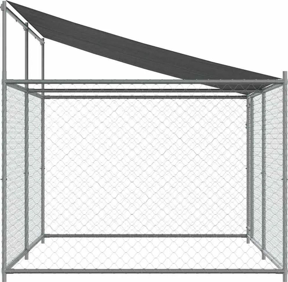 vidaXL Klec pro psy se střechou a dvířky šedá 4x2x2 m pozinkovaná ocel [3209568]