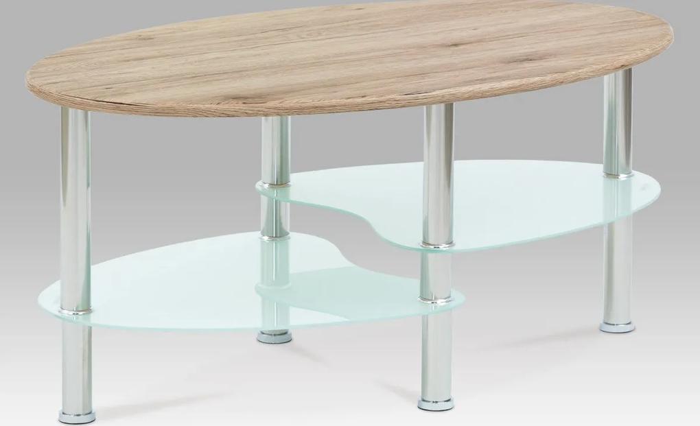 Autronic Konferenční stolek 90x55x42 cm, san remo / bílé sklo / leštěný nerez CT-1180 SRE