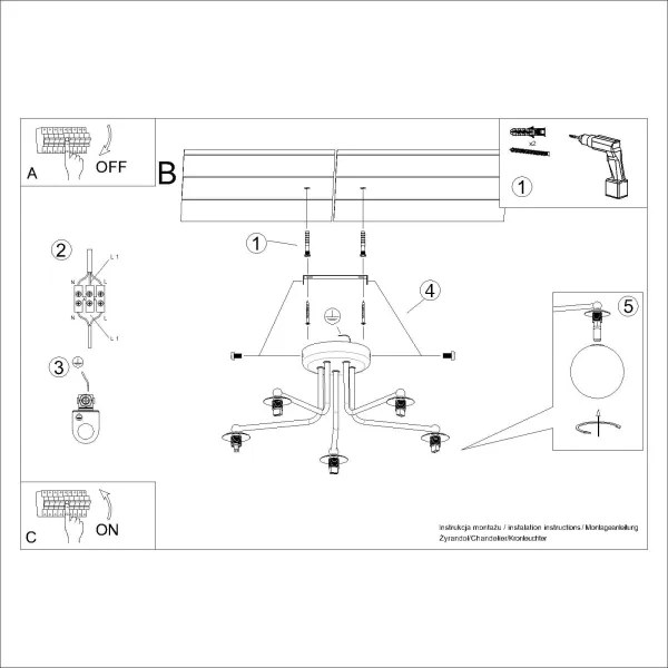Sollux SL.1663 - Lustr na tyči ASTRAL 5xG9/8W/230V černá