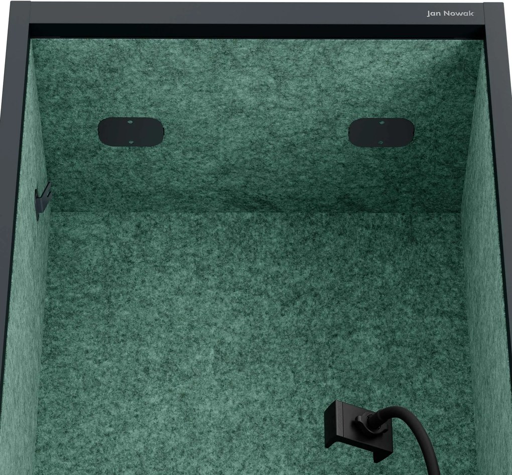 Kancelářská akustická kabina se sedátkem a USB-C portem, korpus antracitový / sedák zelený, 600 mm: SALLY MentalBox