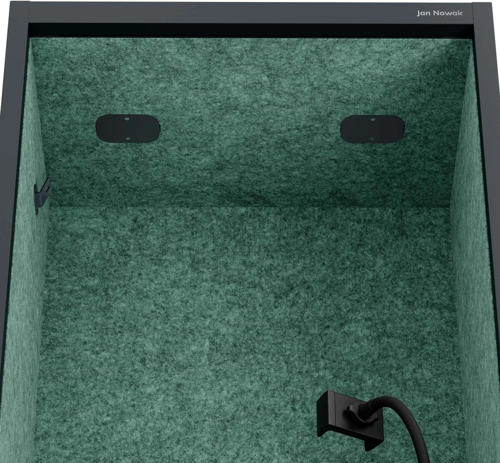 Skříň se sedákem a zónou ticha SALLY MentalBox, antracitová konstrukce, zelený sedák, 1850 x 600 x 400 mm