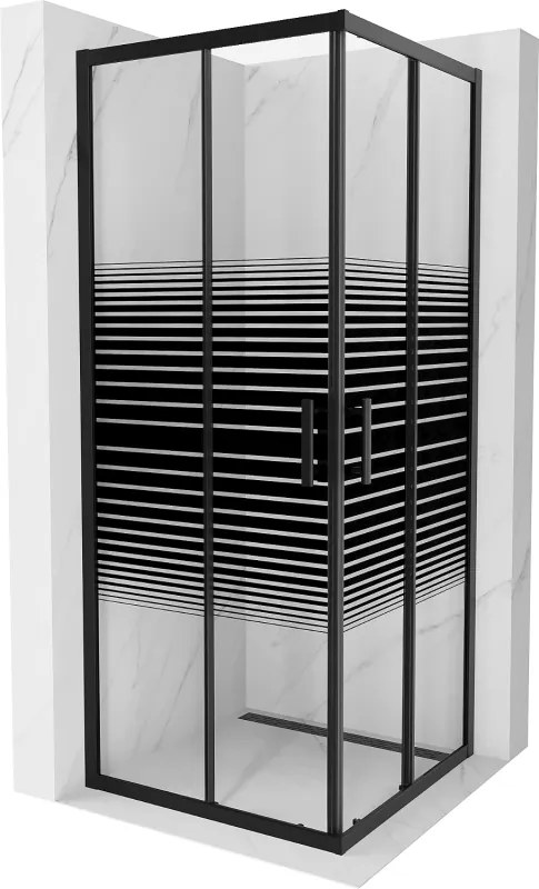 Mexen Rio, čtvercový sprchový kout 80(dveře)x80(dveře)x190 cm, 5mm čiré sklo-vzor pásky, černý profil 860-080-080-70-20