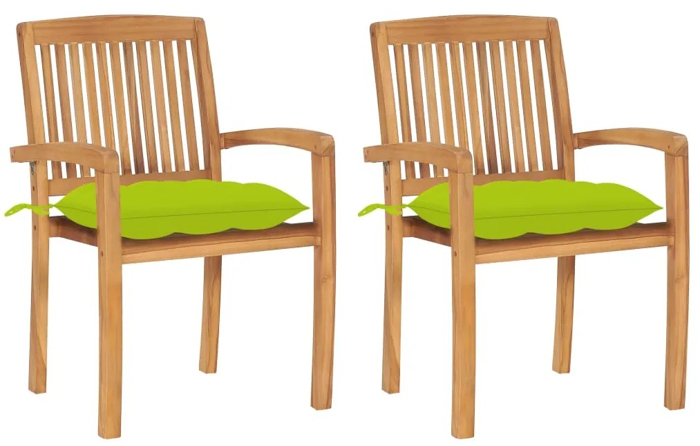 Zahradní židle 2 ks jasně zelené podušky masivní teak 3063278
