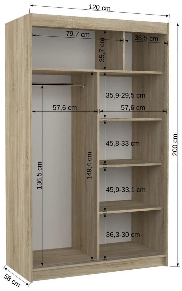 Šatní skříň s posuvnými dveřmi Murani - 120 cm Barva: Černá