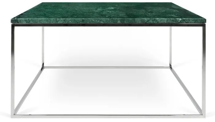 Zelený mramorový konferenční stolek s chromovými nohami TemaHome Gleam, 75 x 75 cm