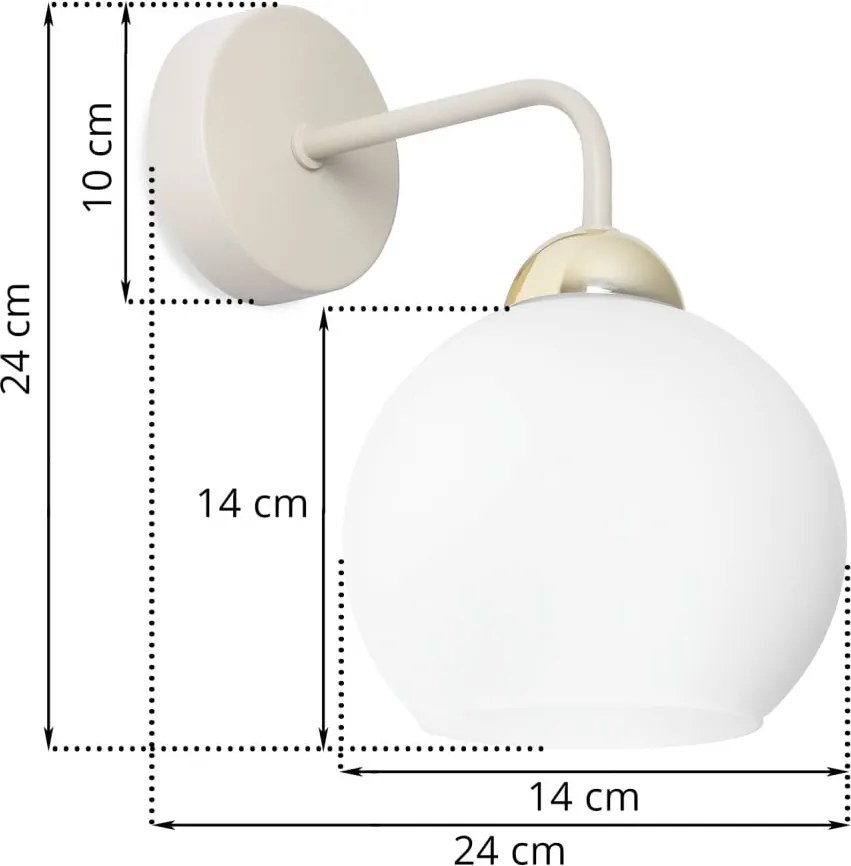 Nástěnné svítidlo Eliza, 1x bílé skleněné stínítko, g/be