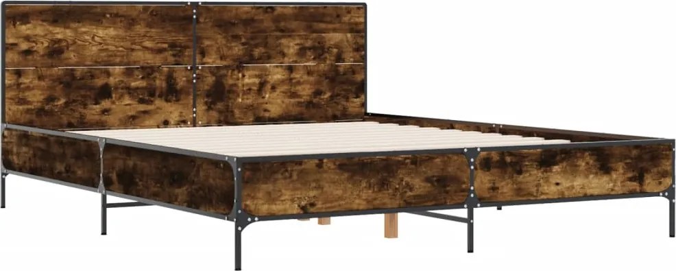 Rám postele kouřový dub 140 x 190 cm kompozitní dřevo a kov 3280034