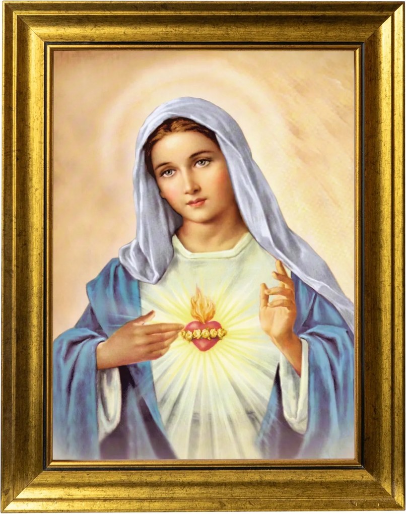 Srdce Marie Sakrální Obraz Ve Zlatém Ozdobném Rámu 30X40