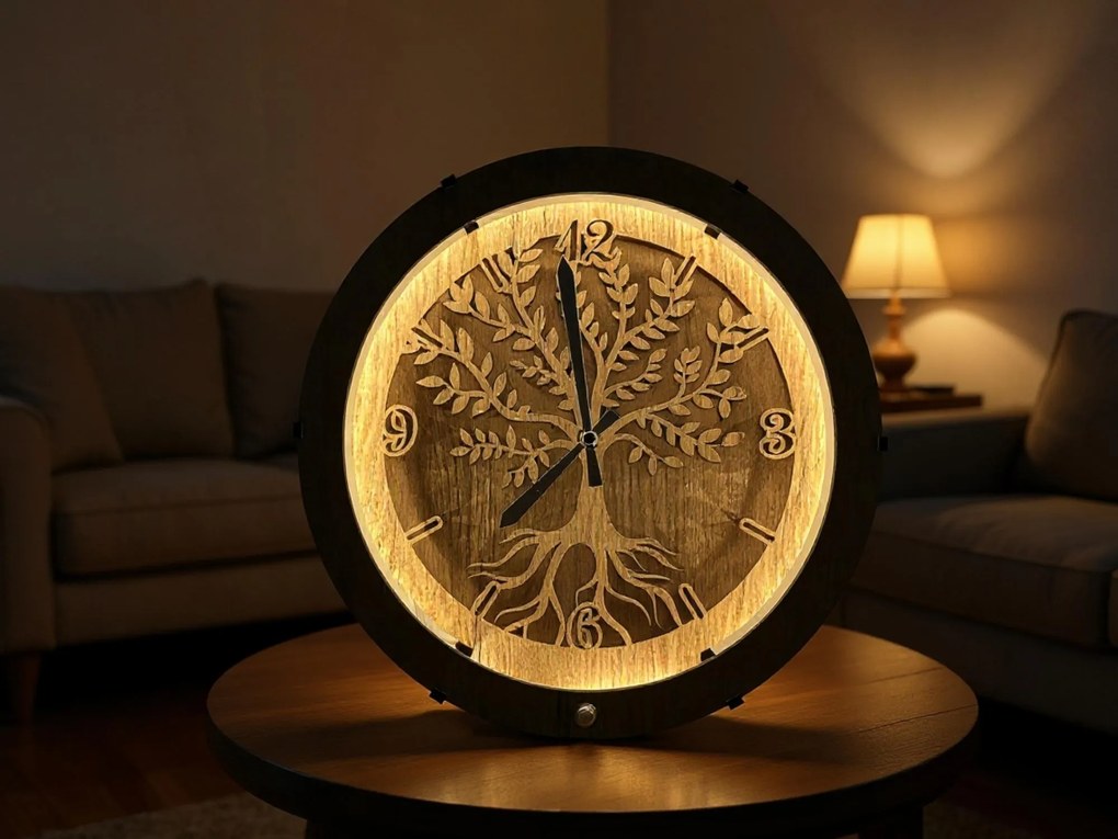 Li-Go "Strom života" světelné hodiny s powerbankou a pohybovým čidlem/dub velikost svítidla/hodin: 50 cm