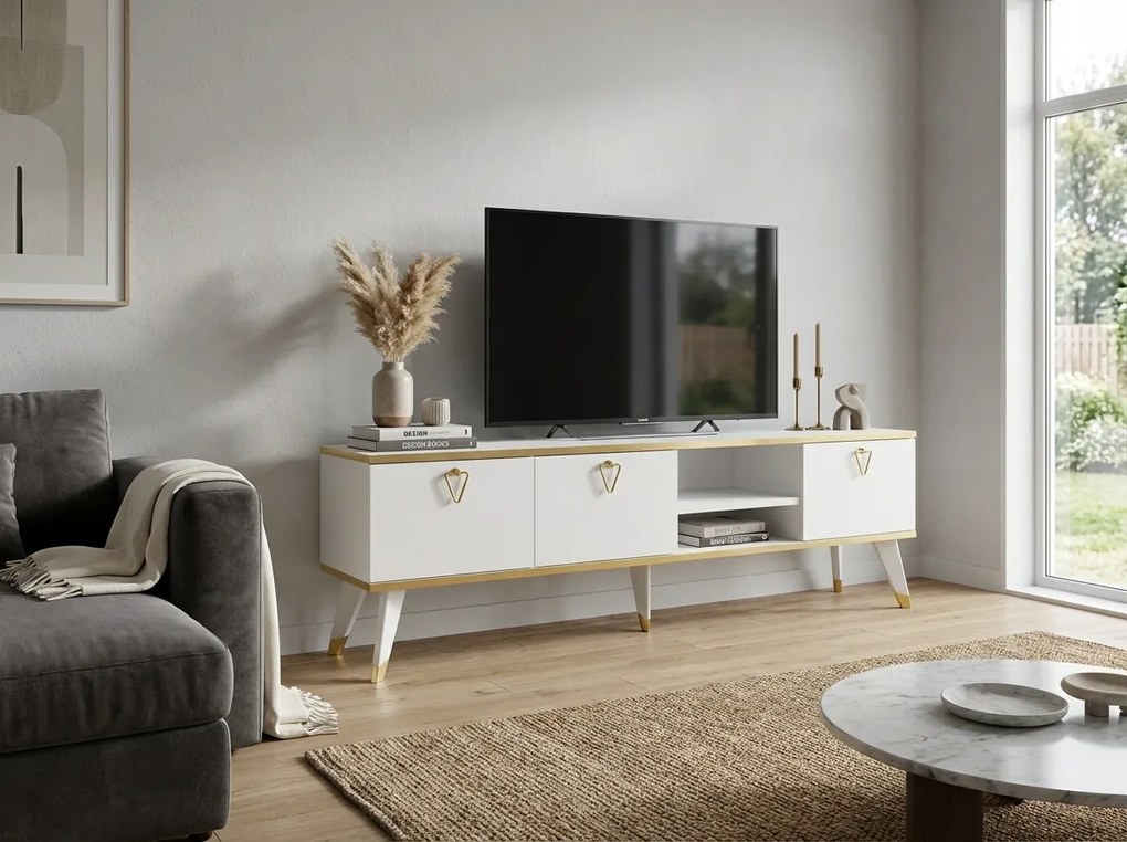 TV stolek CAROL 160 cm, bílá/zlatá