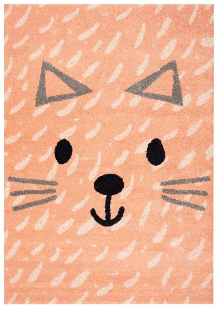 Dětský koberec - Broskvový s kočkou | BIANO