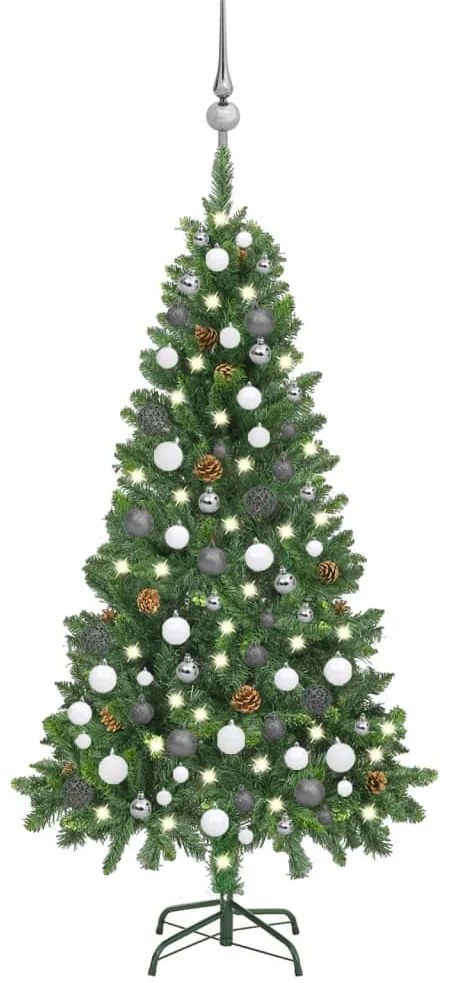 3077892 vidaXL Umělý vánoční stromek s LED sadou koulí a šiškami 150 cm