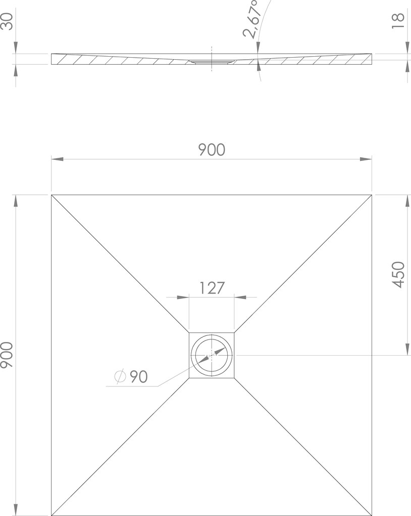 Polysan Treneca sprchová vanička z litého mramoru 90 x 90 cm s možností úpravy rozměru šedá mat 84300.31