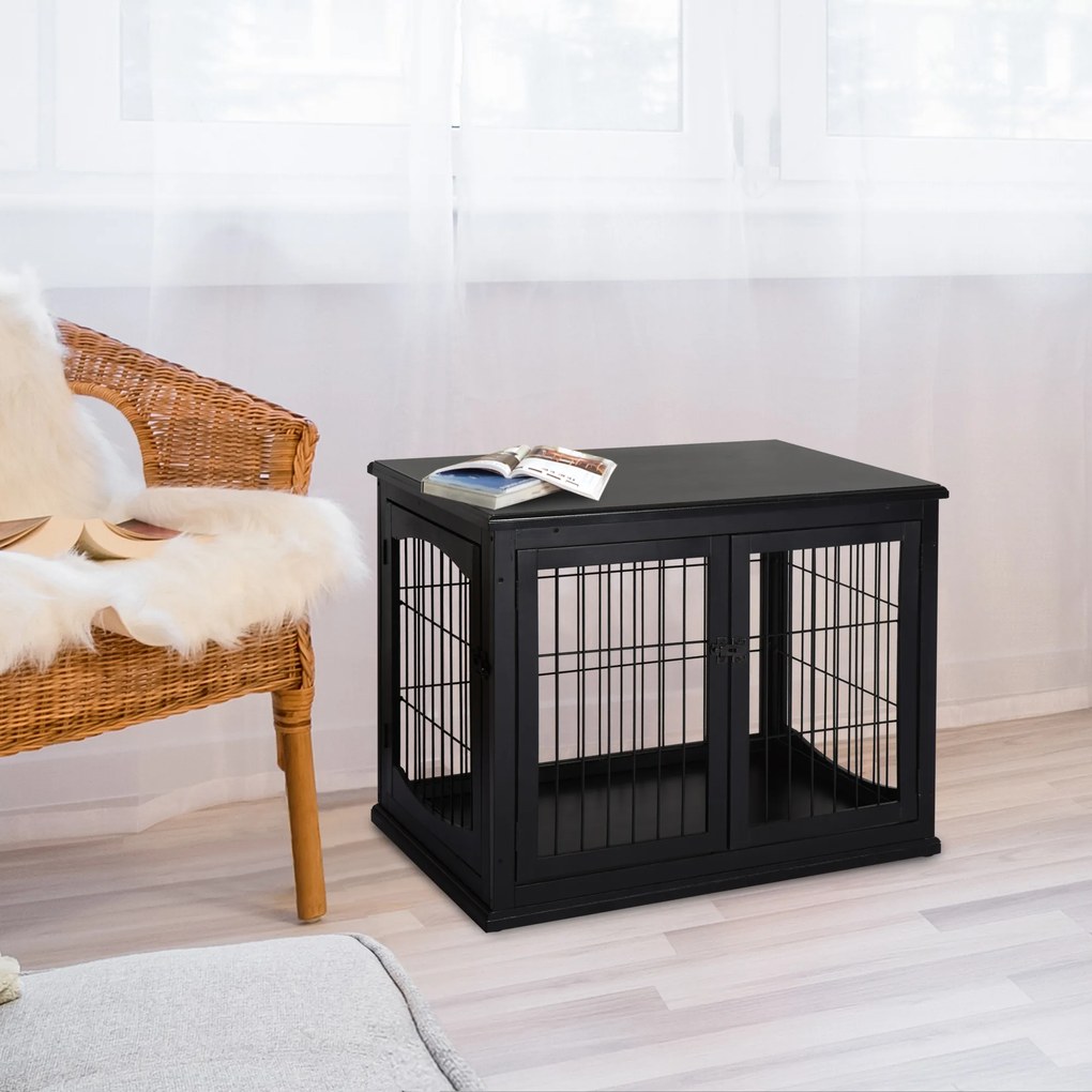 PawHut bouda pro psy, klec pro malá zvířata, MDF kov, černá, 81x58,5x66 cm| Aosom