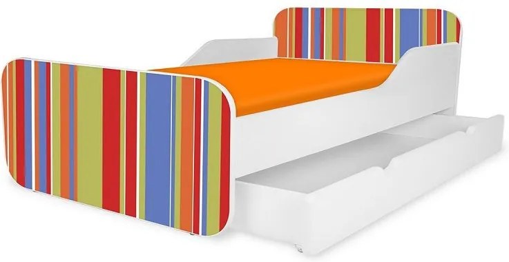 Dětská postel - Oranžové proužky se šuplíkem - small kwadra - 140 x 70 cm