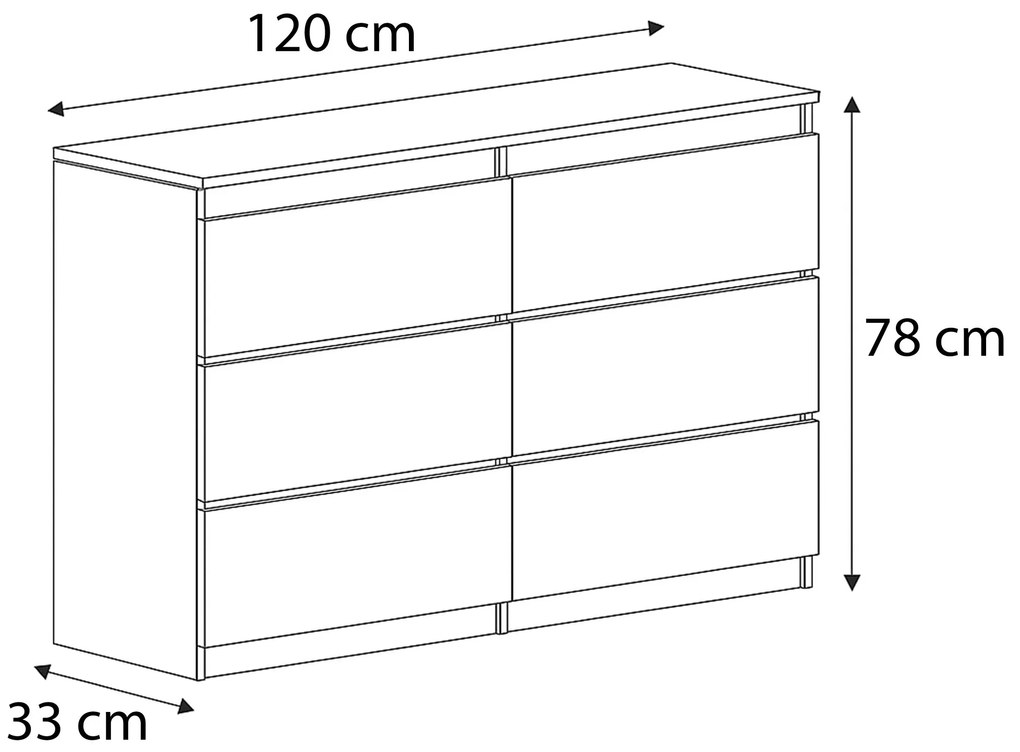 Velká komoda 6 zásuvek ARIE šíře 120cm Bílá/beton