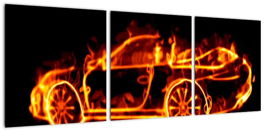 Obraz hořícího auta