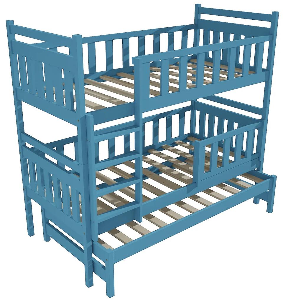 Vomaks Patrová postel s výsuvnou přistýlkou PPV 008 se zábranou Rozměr: 80 x 200 cm, Barva: surové dřevo, Prostor mezi lůžky: 80 cm