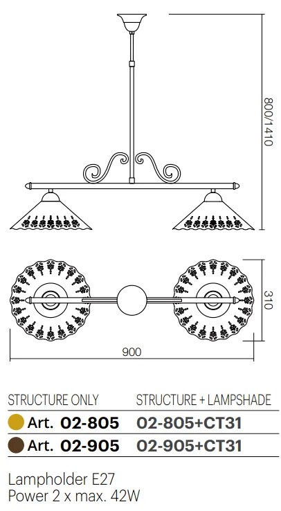 Incanti Rustikální závěsné svítidlo Lea, ø 40 cm, š. 90cm Barva: Bronz