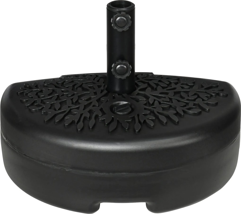 Stojan na slunečník Outsunny pro stěnu Ø38/48 mm polokruhový plnitelný se 21 kg vody nebo 18 kg písku pro zahradu, terasu, venkovní použití, 50x31x38