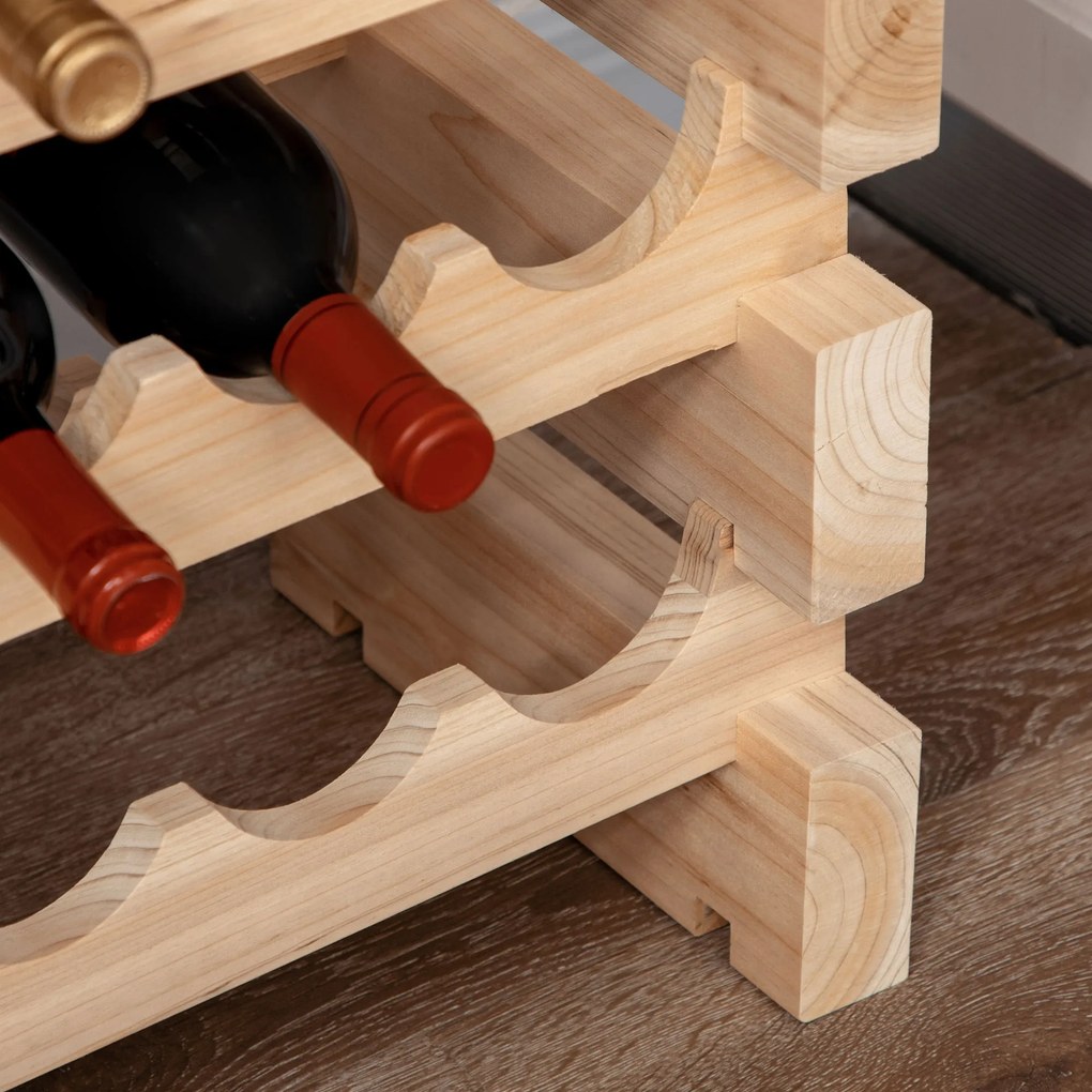 HOMCOM regál na lahve pro 36 lahví, 3-patrový modulární vinný regál, 114×28×42,5 cm, přírodní dřevo